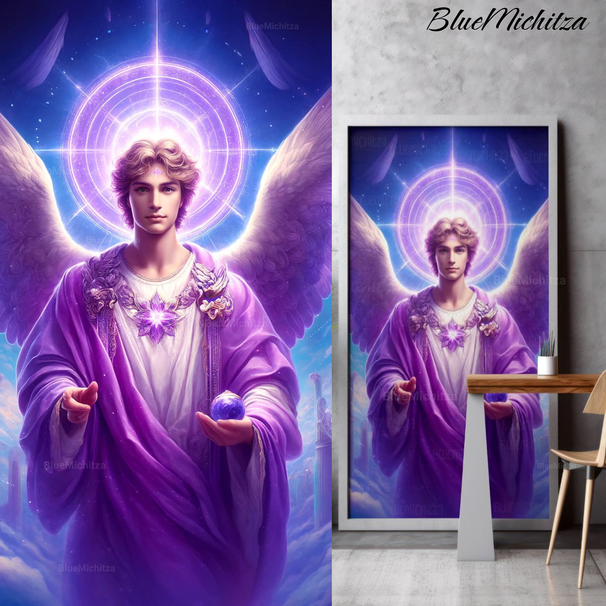 Archangel Metatron Wall Art, Celestial Angel With Sacred Geometry in ...