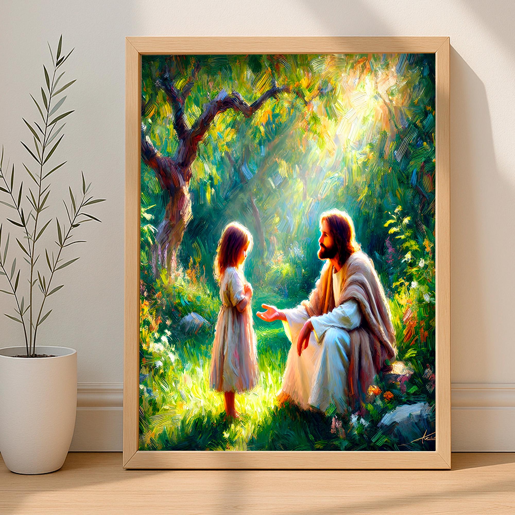 Jesus With Children Art, Christian Home Decor, Bible Verse Print, Jesus ...