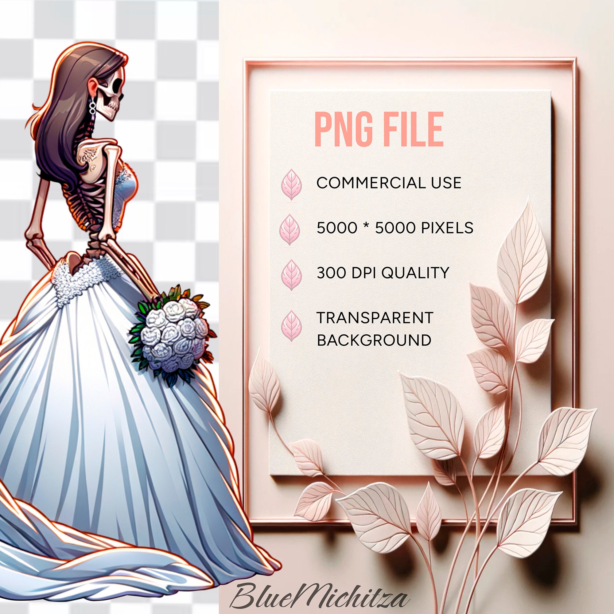 Skeleton Bride PNG for Sublimation, Gothic Wedding Clipart, Digital ...