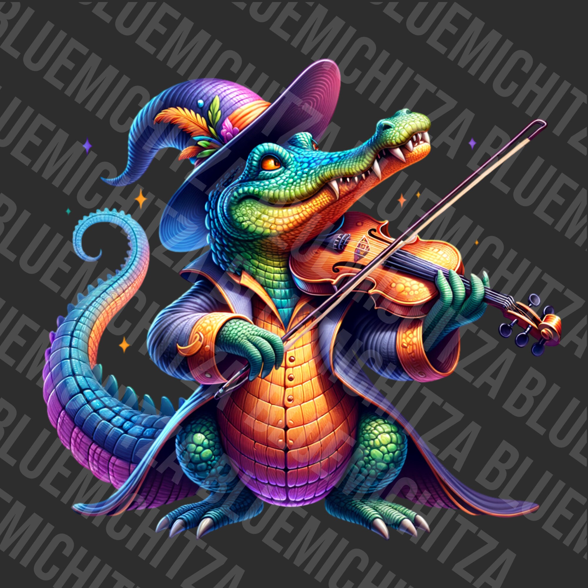 Stylish Crocodile Violinist, PNG for Sublimation, Musical Reptile for T ...