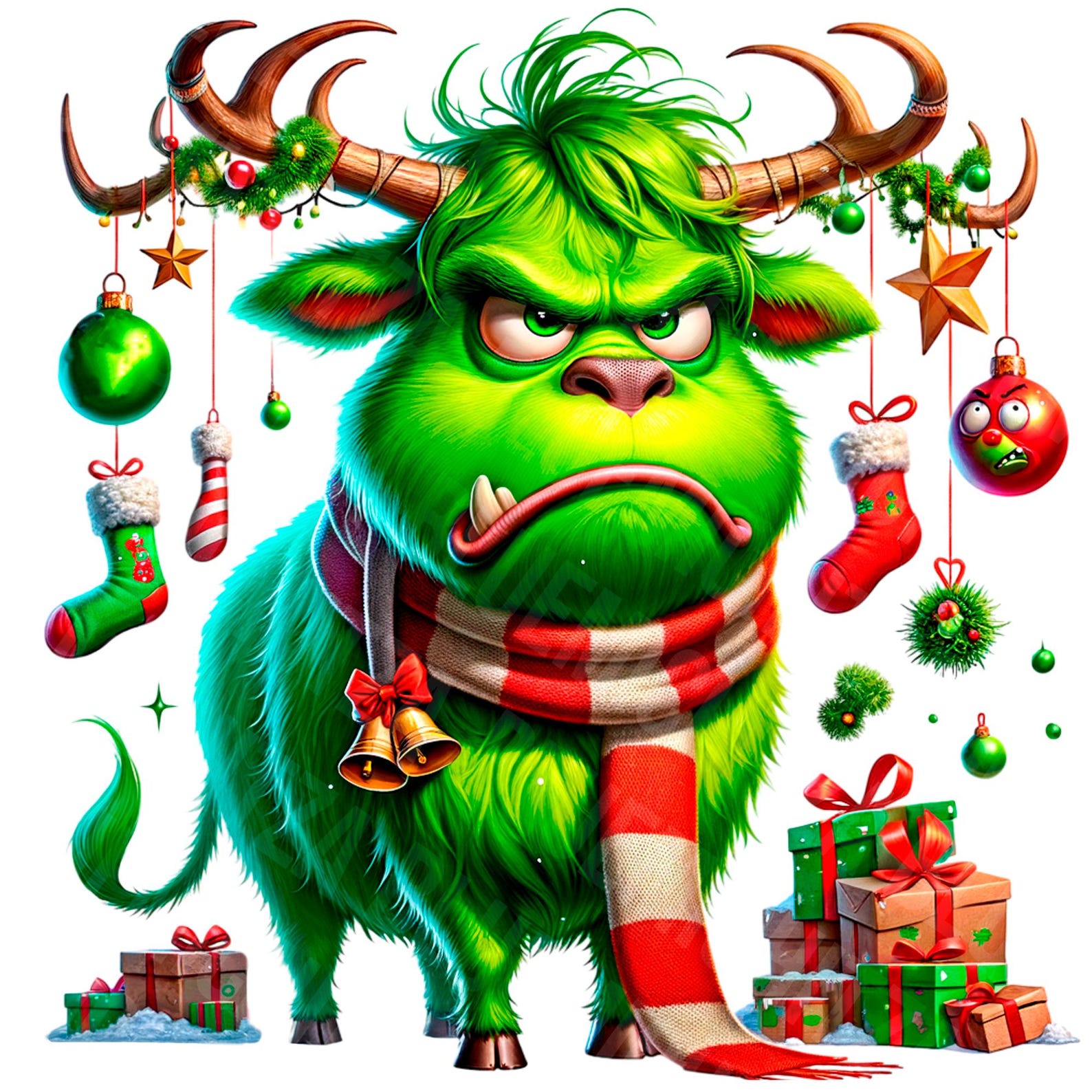 Just Waiting for Christmas Png Grumpy Highland Cow Christmas Clipart ...