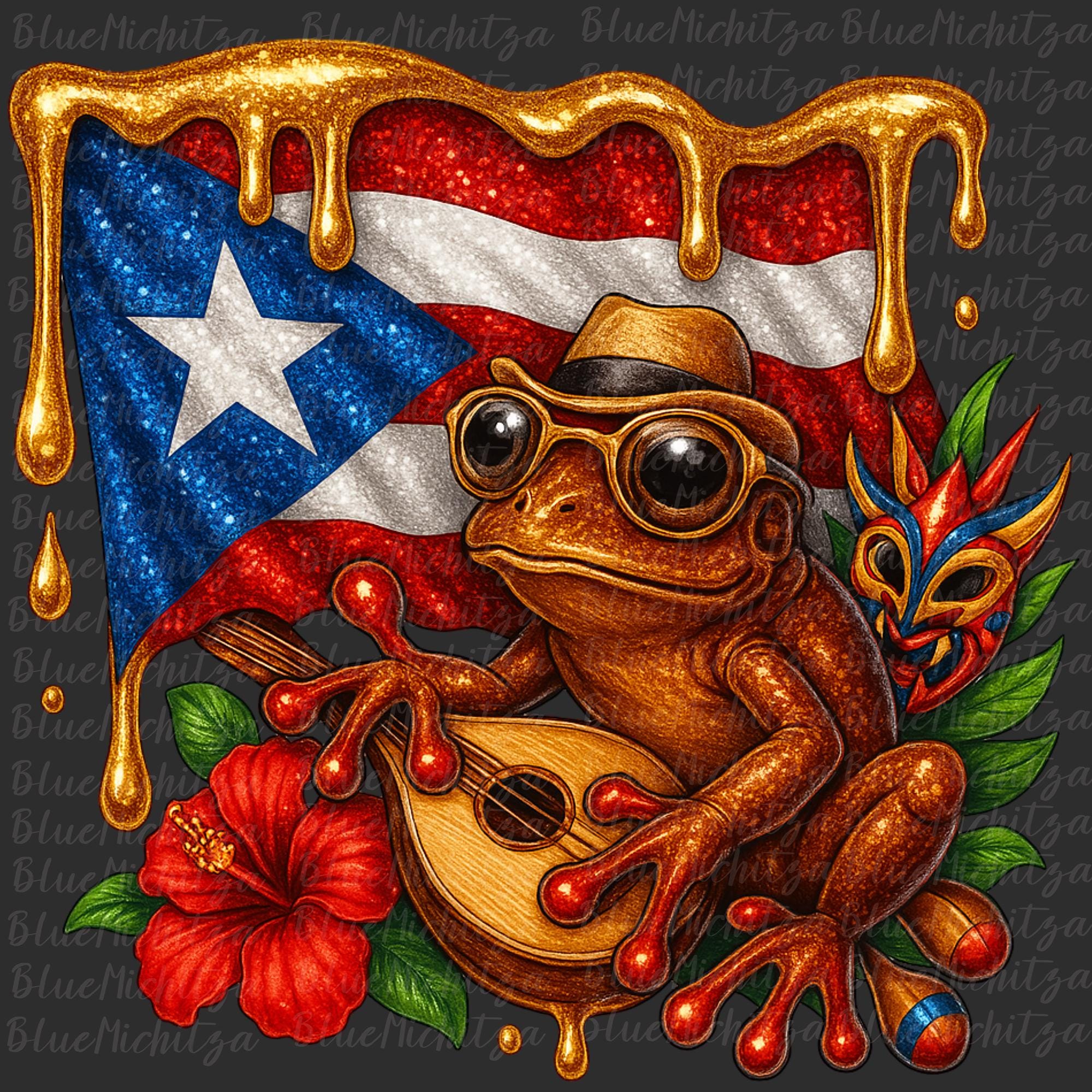 Coqui Frog Gold Glitter PNG Tree Frog Puerto Rico Frog Boricua Frog ...