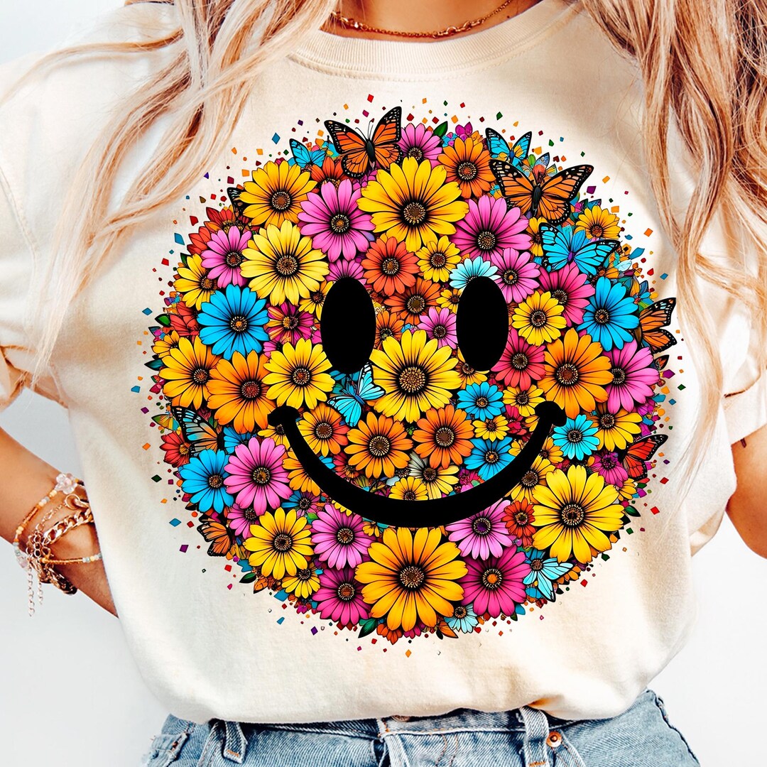 Smile Retro Happy Flowers PNG, Smiley Face PNG, Vintage Boho PNG, Daisy ...