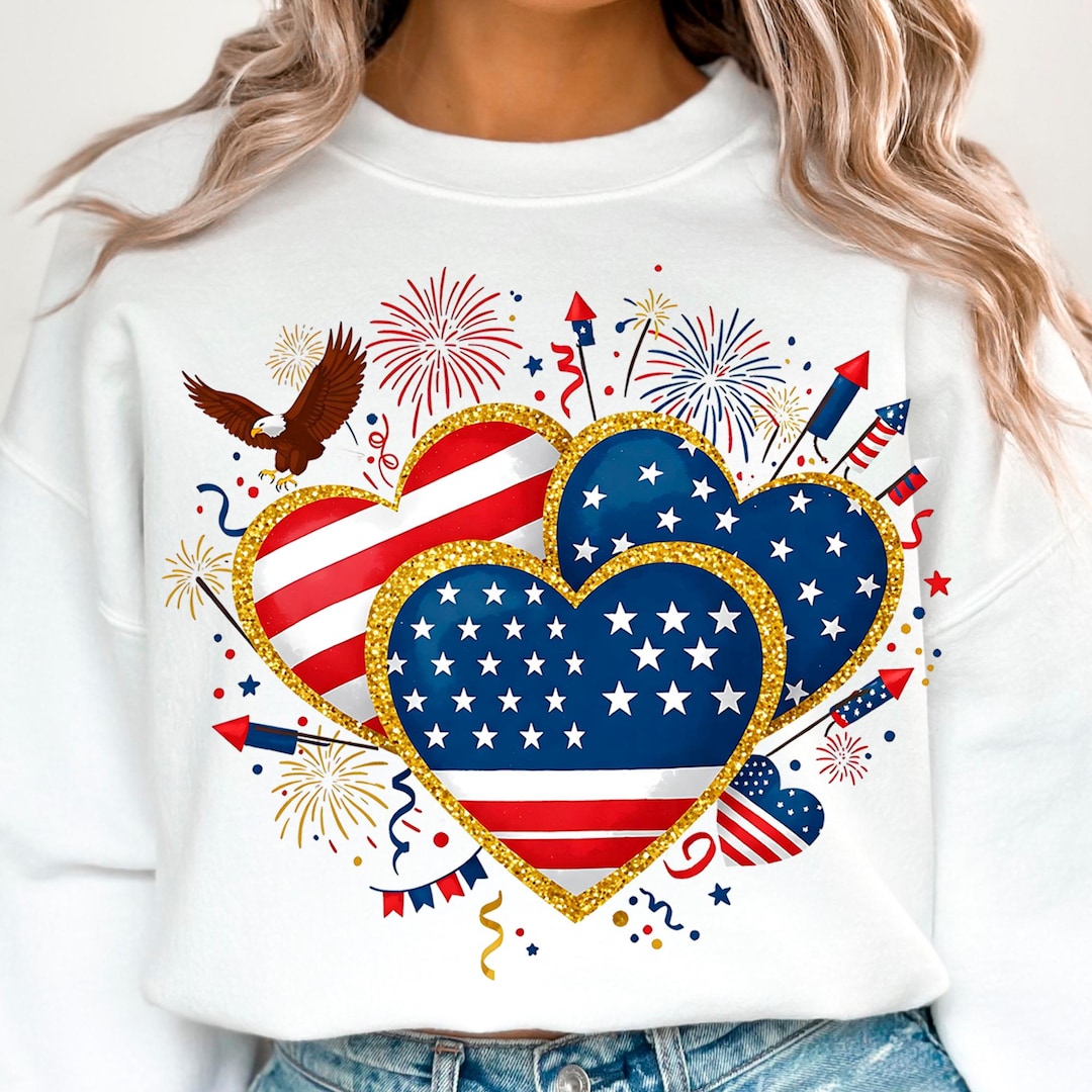 2 PNG Bundle 4th of July Hearts Png Sublimation Design Download 4th ...
