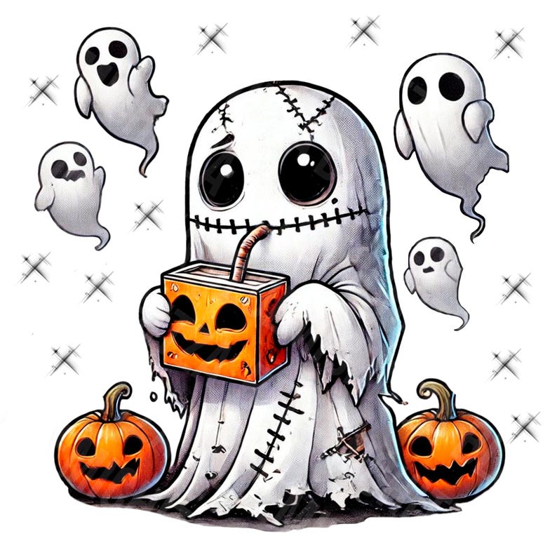 Spooky Cute Ghost Clipart With Pumpkin Lantern – Perfect for Halloween ...