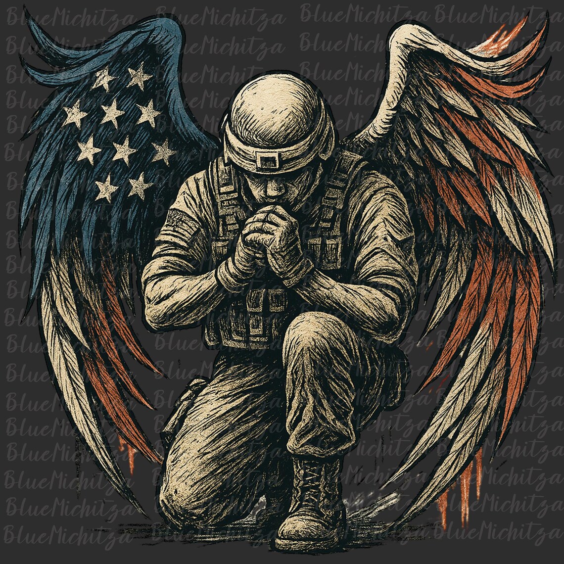 American Soldier Angel Man Praying Png USA Flag Png 4th July Army ...