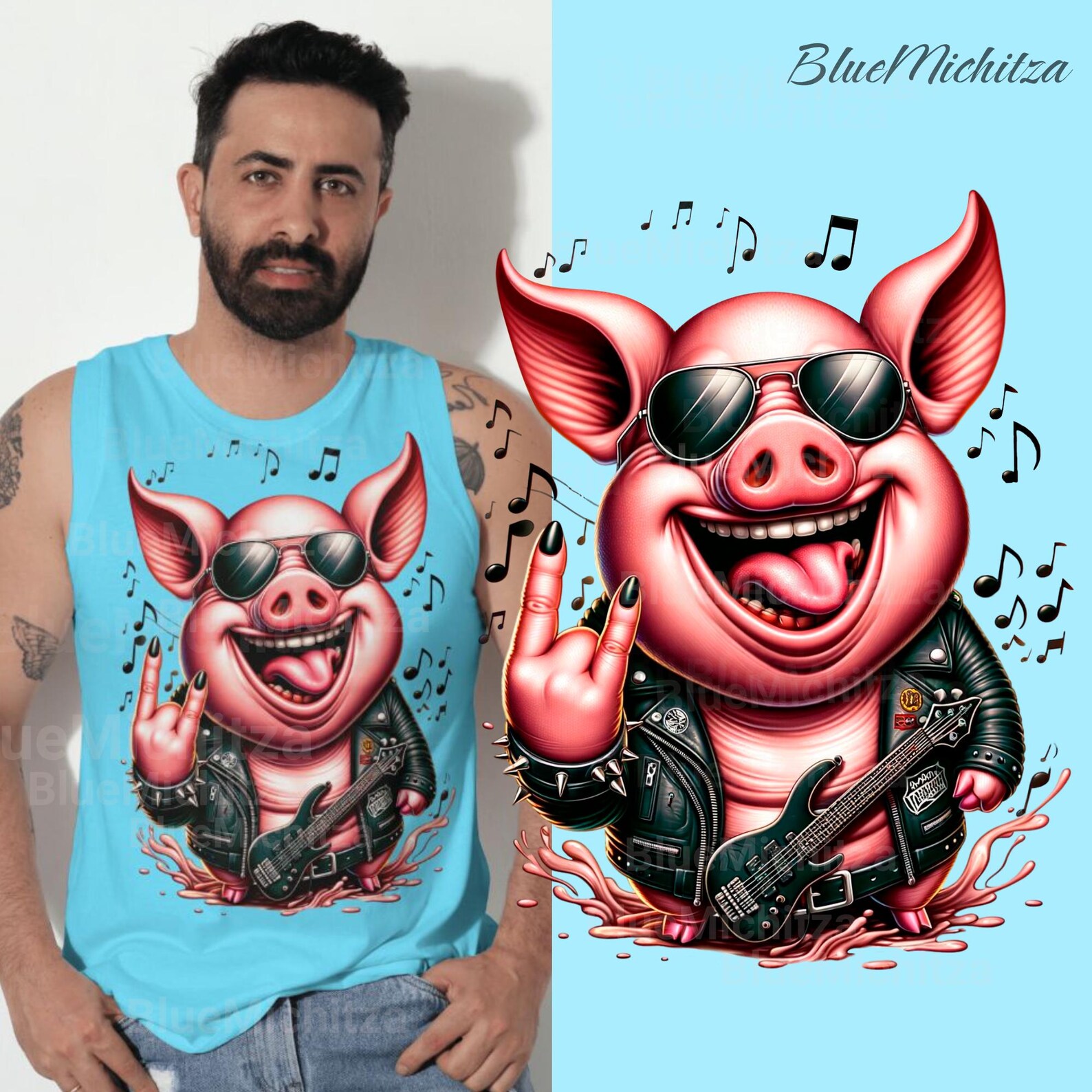 Punk Rock Pig Clipart, Rock and Roll Pig Cartoon, Rocker and Cool ...
