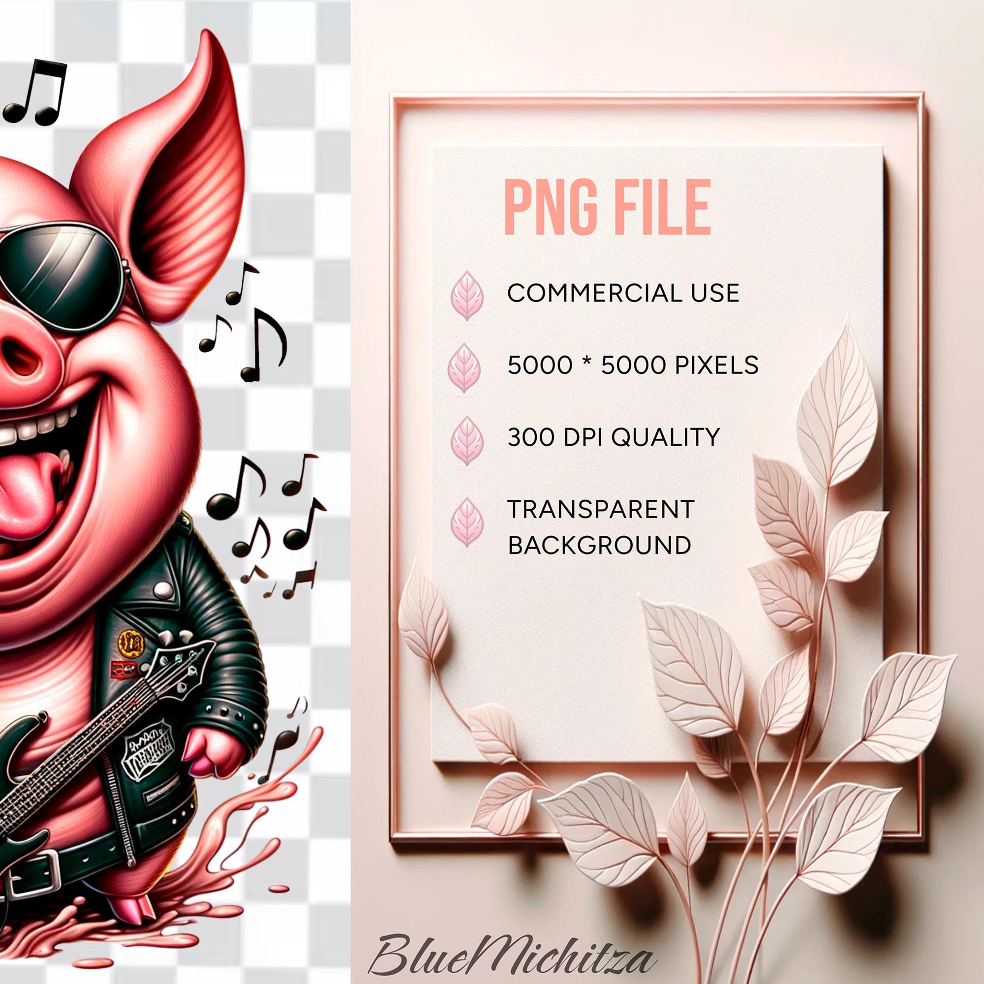 Punk Rock Pig Clipart, Rock and Roll Pig Cartoon, Rocker and Cool ...