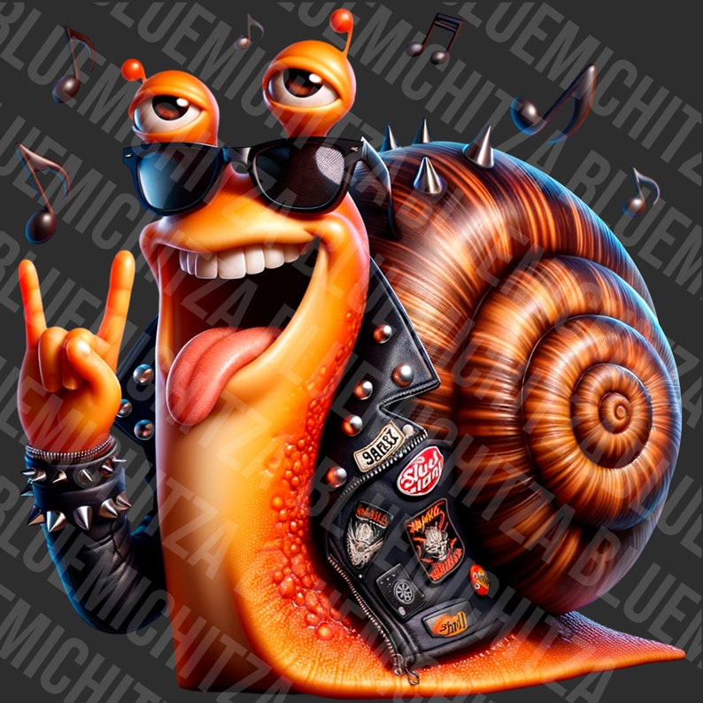 Rockin' Snail PNG for Sublimate, T-shirts, Music-themed, DTF, DTG Punk ...
