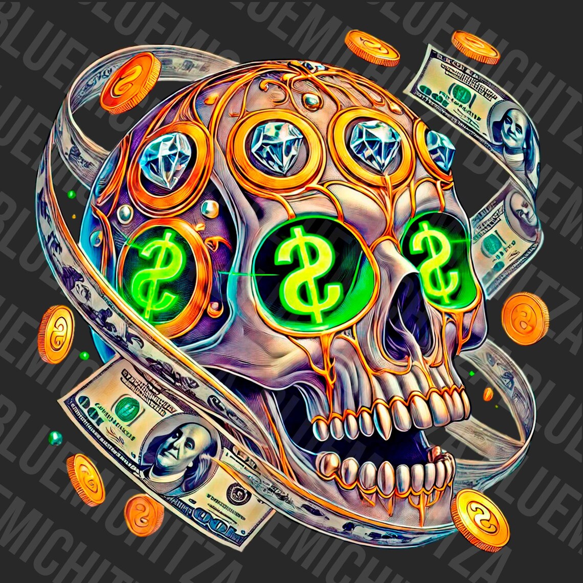 Skull Tattoo Png, Gold and Money Skull Png, Dollars Skull Png ...