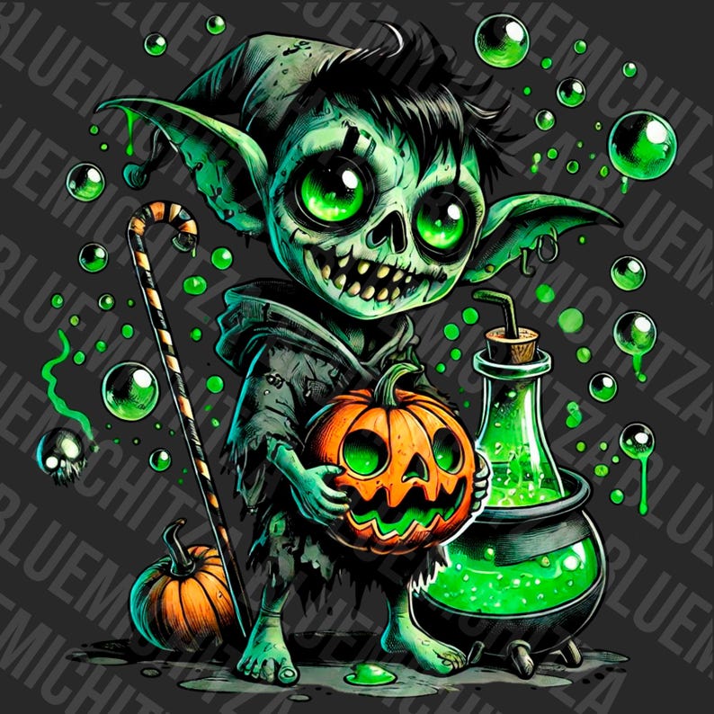 Halloween Monster Digital Art With Spooky Green Potion, Fantasy Goblin ...