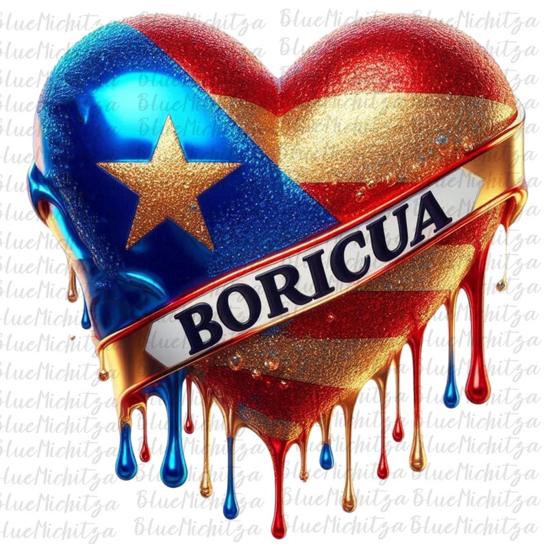 Puerto Rico Flag Heart PNG Gold Glitter Printable Image for Latina T ...