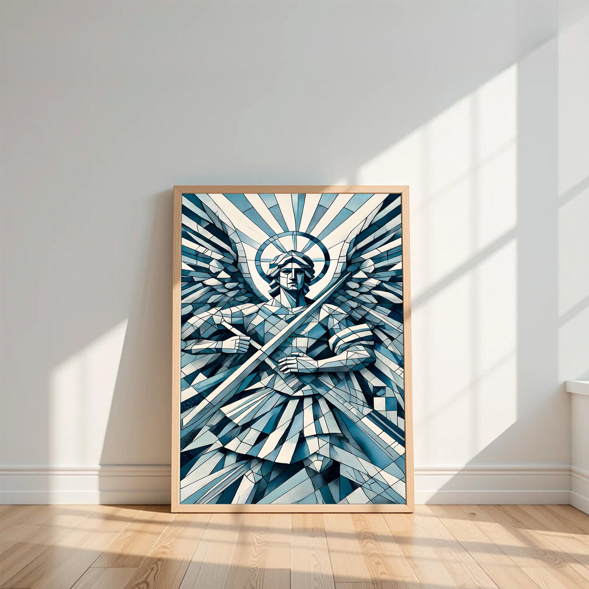 Archangel Michael Wall Art, Art Print - Modern Geometric Stained Glass ...