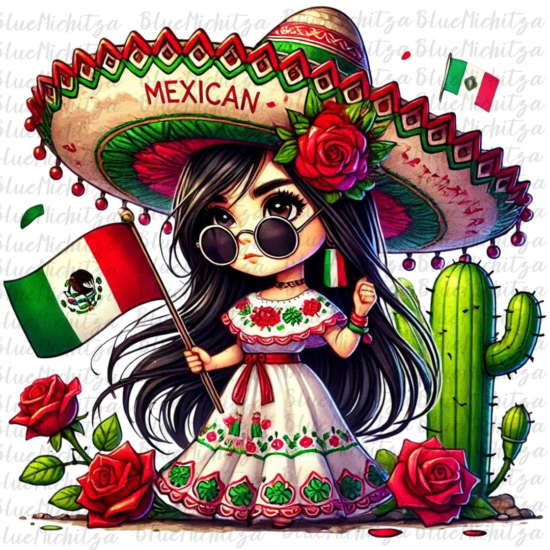 Cute Chibi Mexican Girl Clipart Mexican Flag Girl PNG Hispanic Girl Png ...