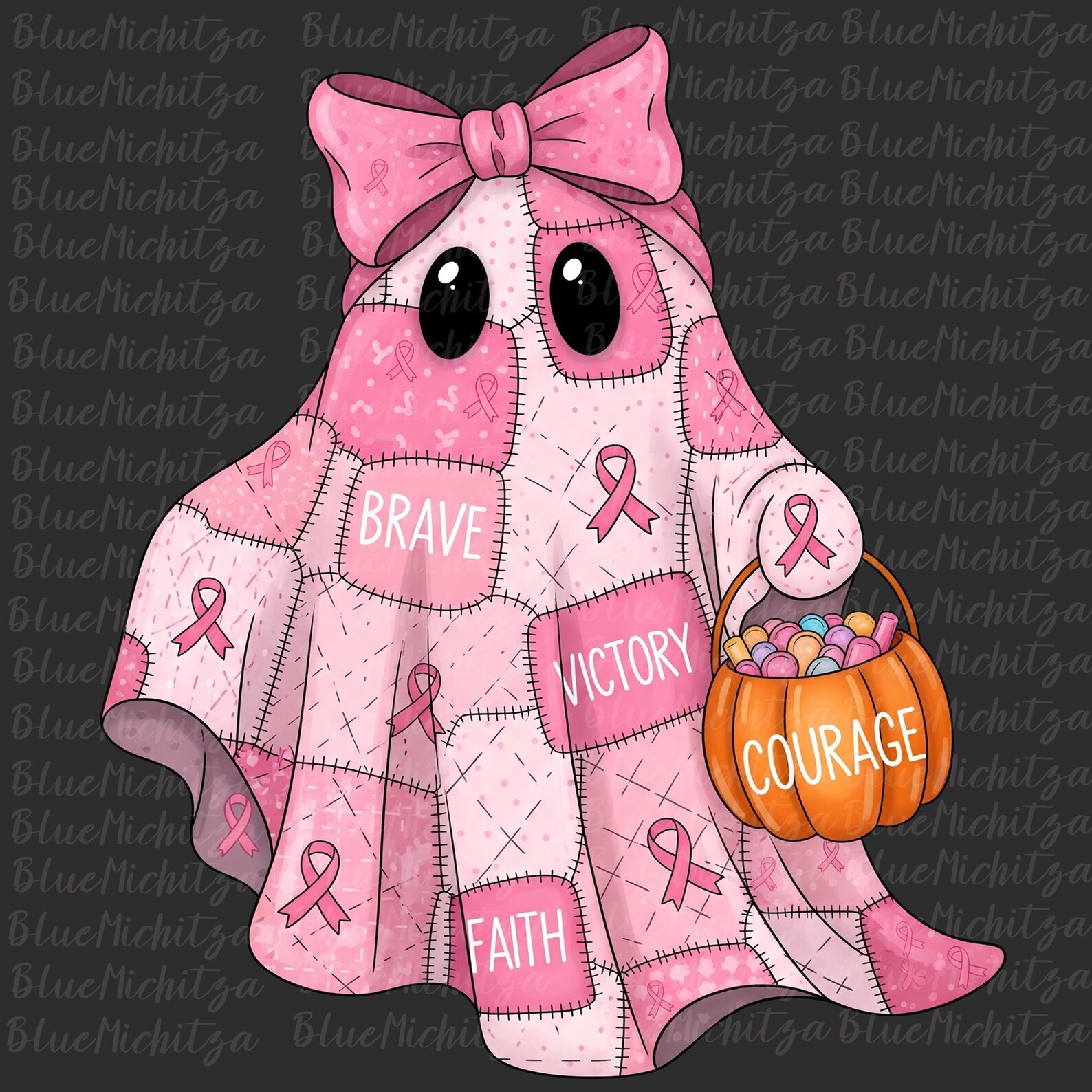 Pink Trendy Breast Cancer Awareness Ghost PNG Positive Affirmations ...