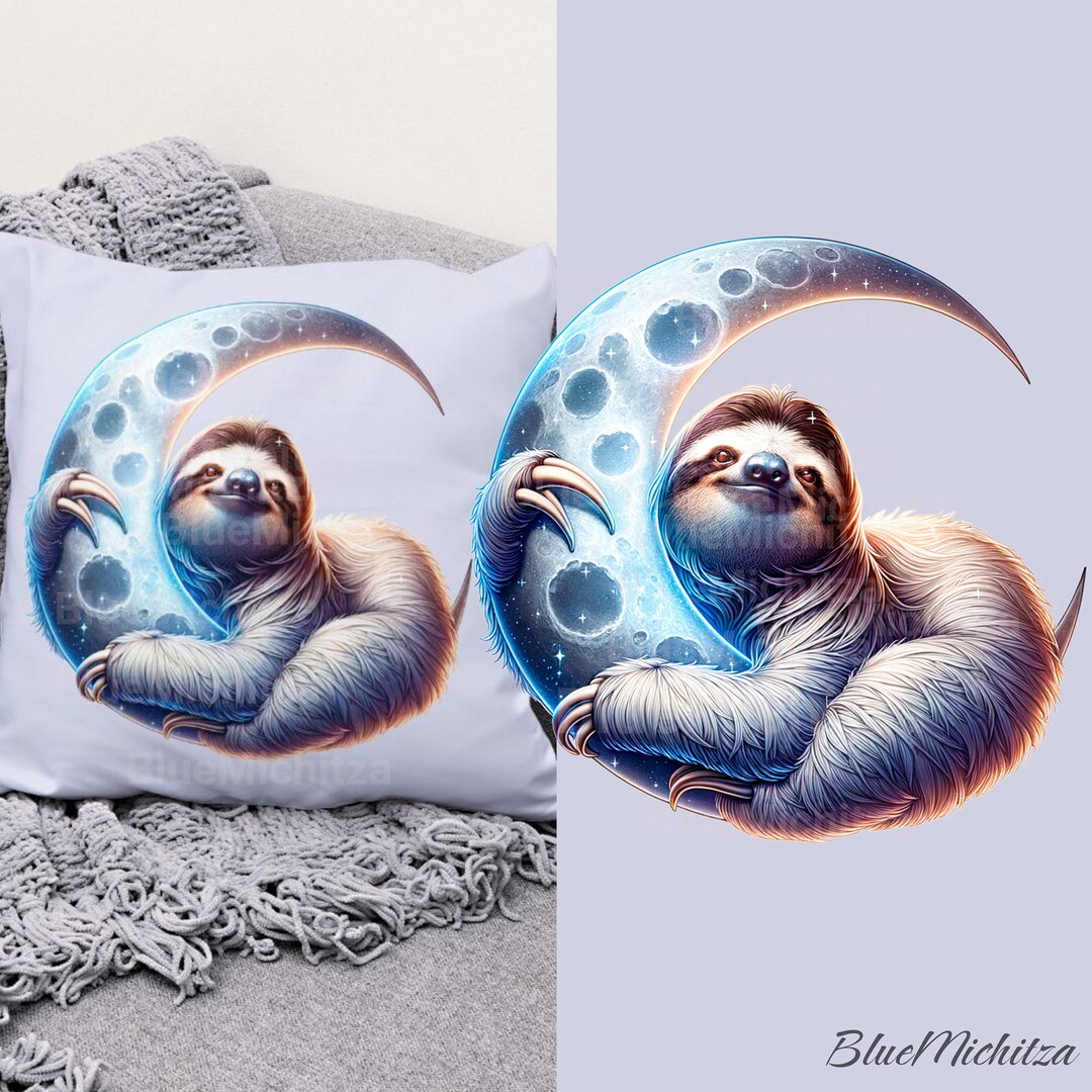 Sublimation Cartoon Sloth Moon Illustration PNG for Shirts, Mugs, Decor ...