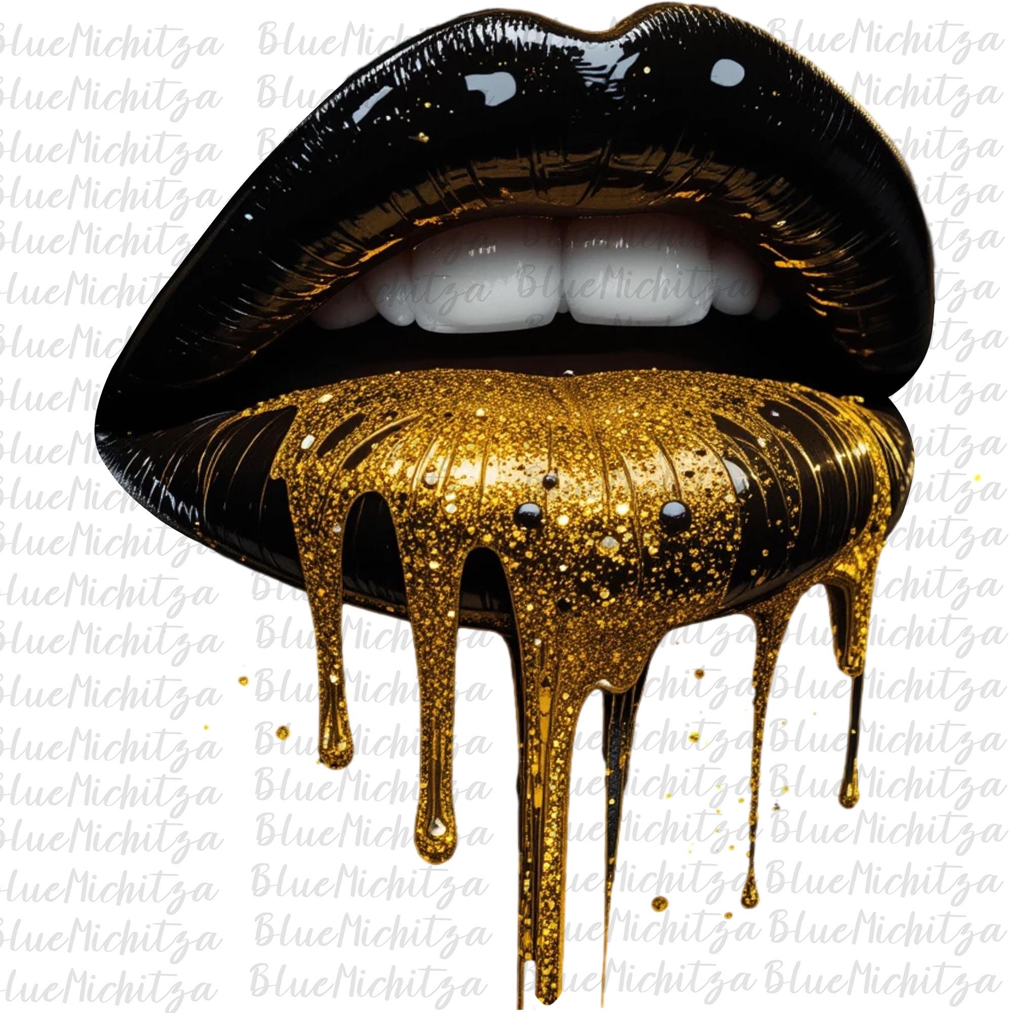 3 Dripping Gold Lips PNG for Sublimation DTG Printing Dtf for T-shirts ...