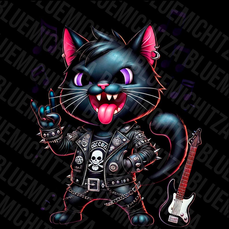 Punk Rock Cat Clipart, Colorful Cat PNG, Digital Download, Rebel Cat ...