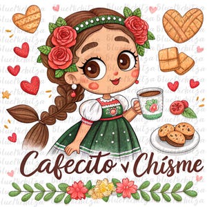 Cafecito Y Chisme Coffee Cups Png Latina Doll Sublimation Design Mexico ...