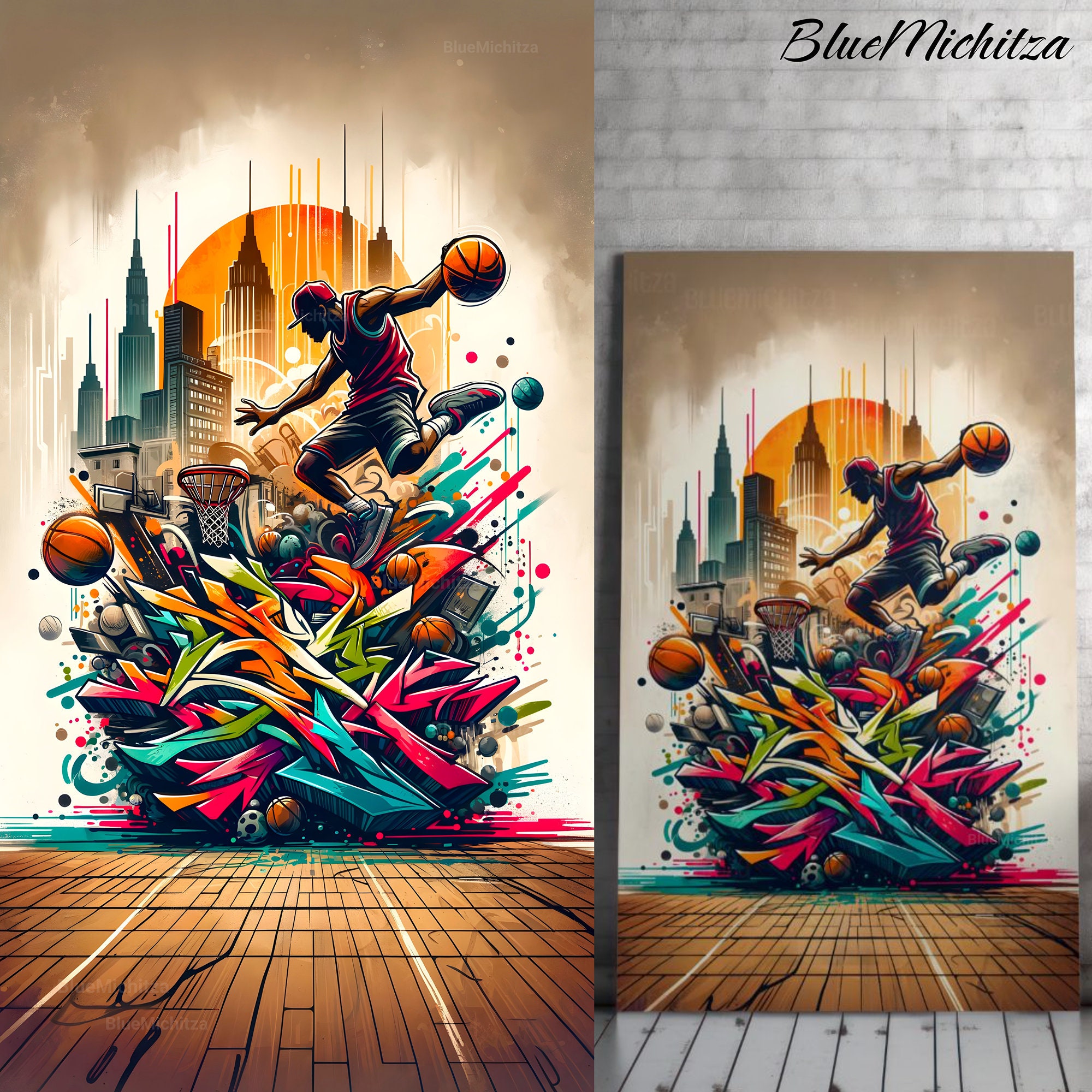Basketball Street Art: Vibrant Urban Hoops and Dynamic Slam Dunk Wall ...