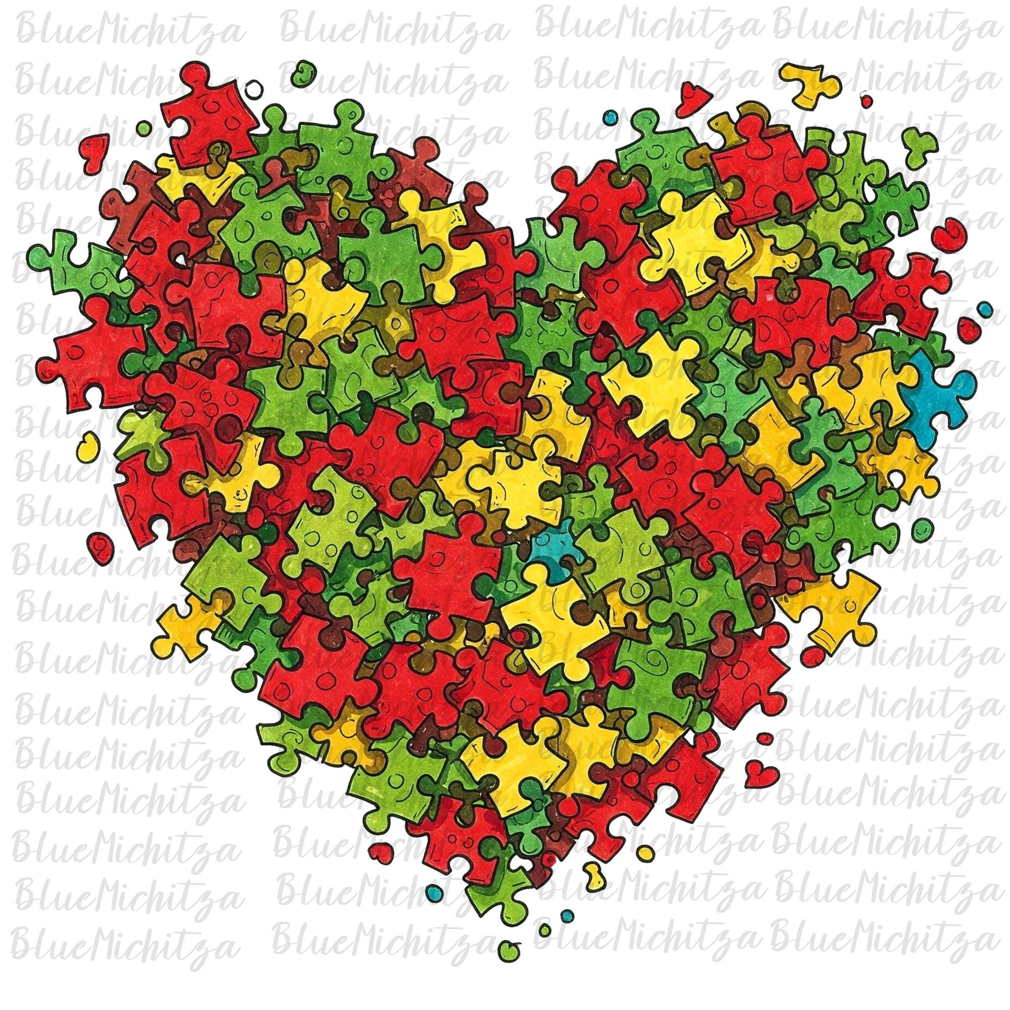 Autism Puzzle Heart Shaped Png Sublimation Design Download Autism ...