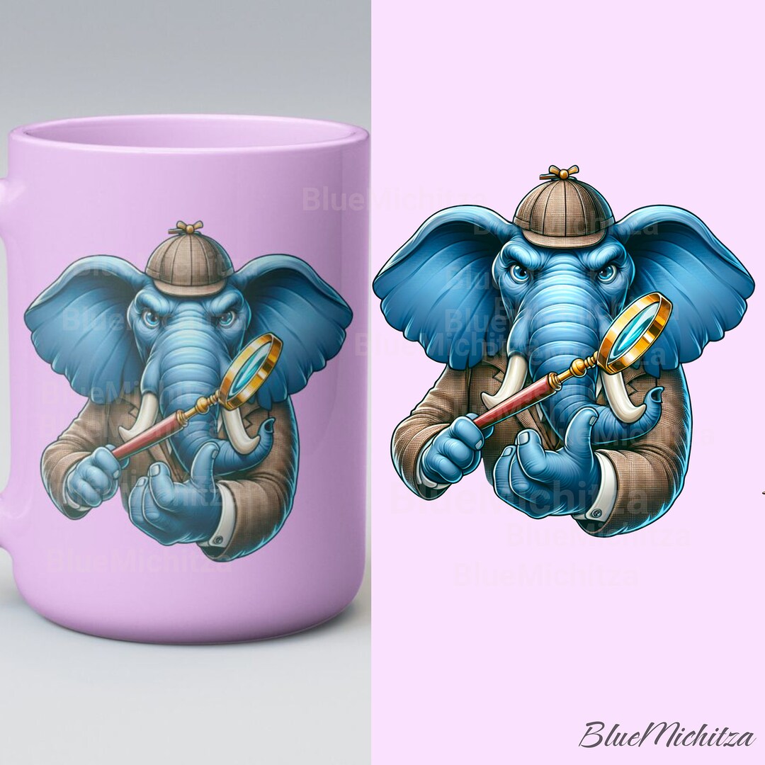 Elephant Detective Cartoon PNG for Sublimation, DTG, for T-shirts, Mugs ...