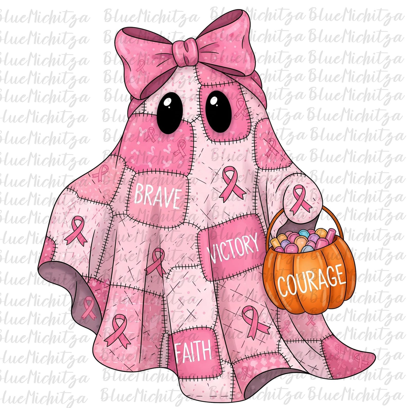 Pink Trendy Breast Cancer Awareness Ghost PNG Positive Affirmations ...