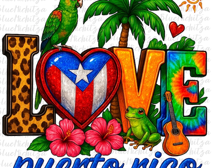 Love Puerto Rico Gold Glitter Png Sublimation Design Caribbean Summer ...