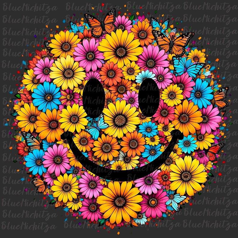Smile Retro Happy Flowers PNG, Smiley Face PNG, Vintage Boho PNG, Daisy ...
