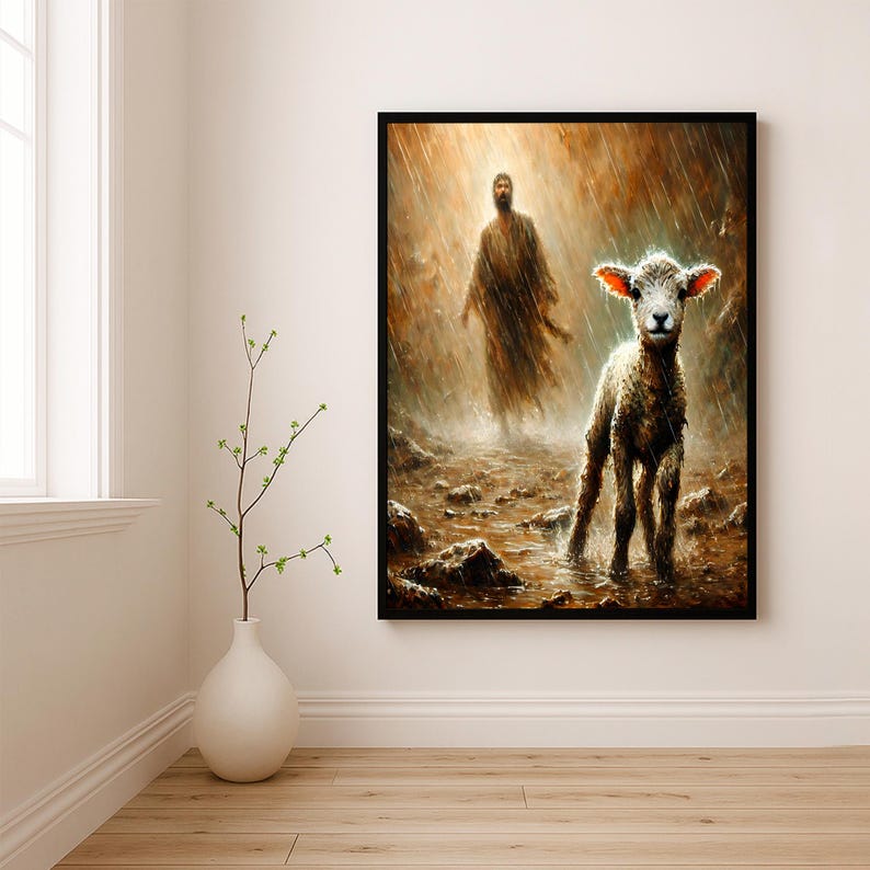 Lost Lamb Art DIGITAL DOWNLOAD FILE, Jesus Running After a Lost Lamb ...