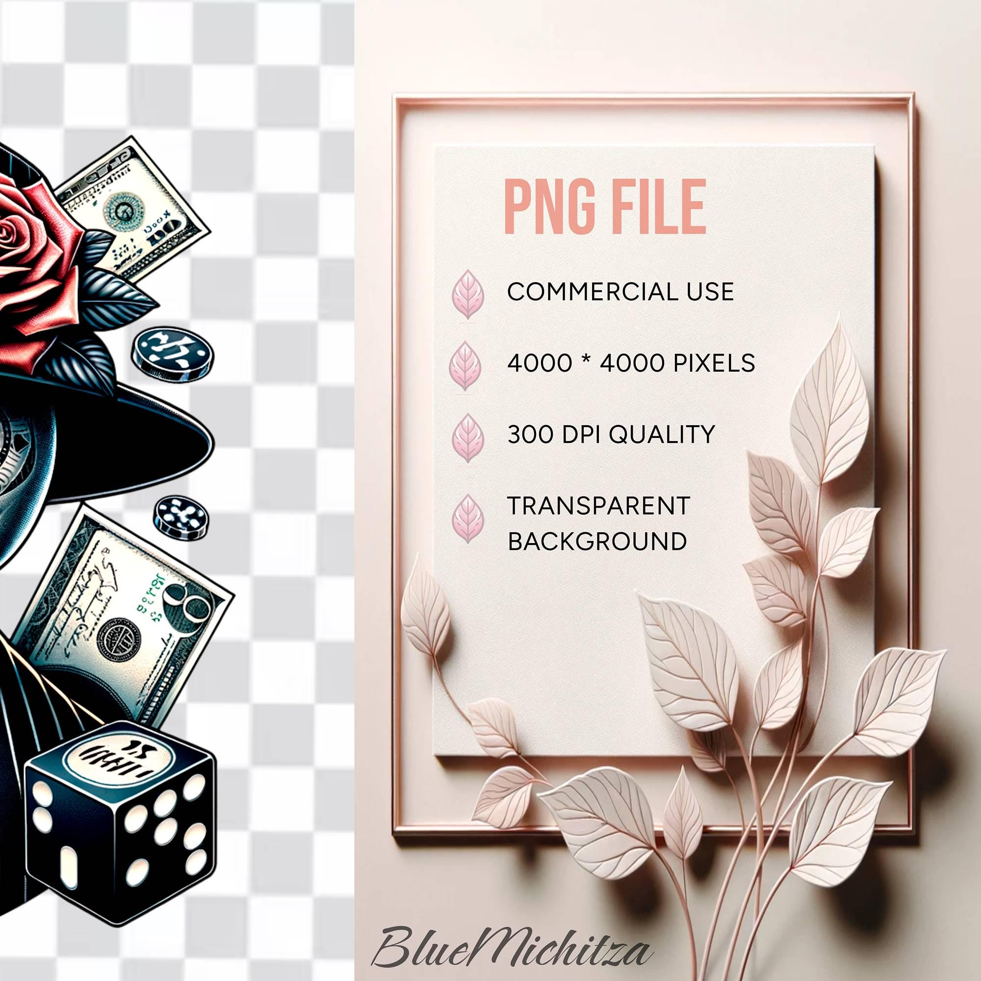 Gangster Skull and Gambling-themed PNG, Vintage Noir Style With Roses ...