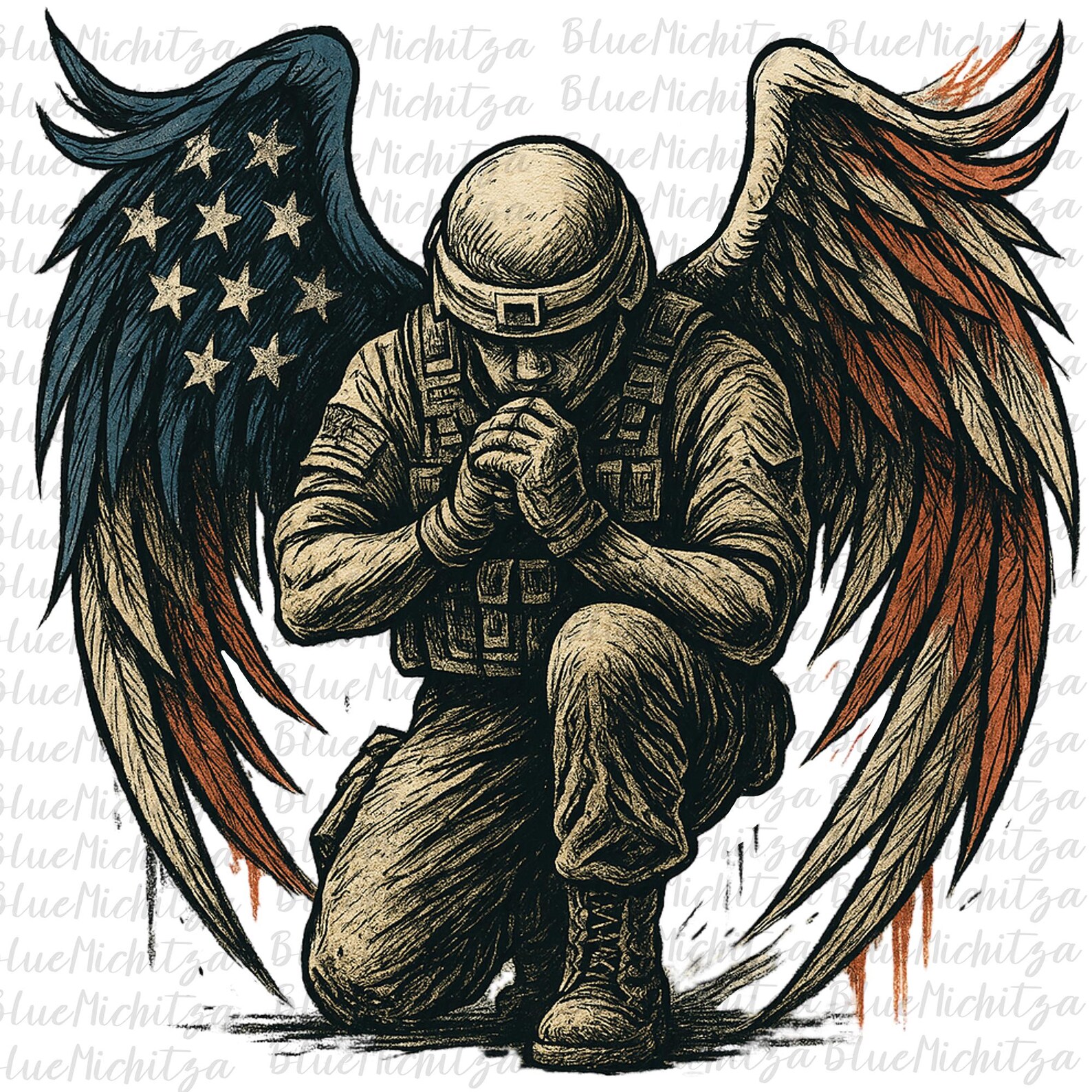 American Soldier Angel Man Praying Png USA Flag Png 4th July Army ...