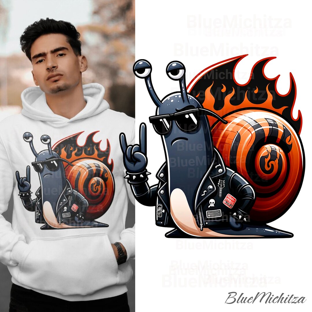Punk Rock Snail PNG for Sublimation, DTG, DTF, T-shirts, Mugs, Fiery ...