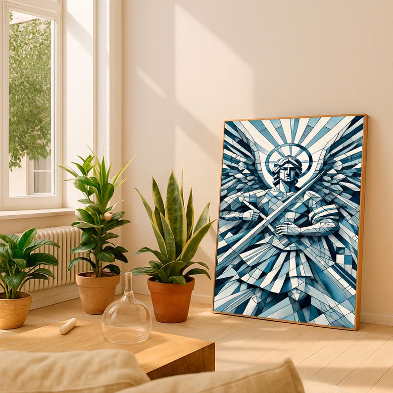 Archangel Michael Wall Art, Art Print - Modern Geometric Stained Glass ...