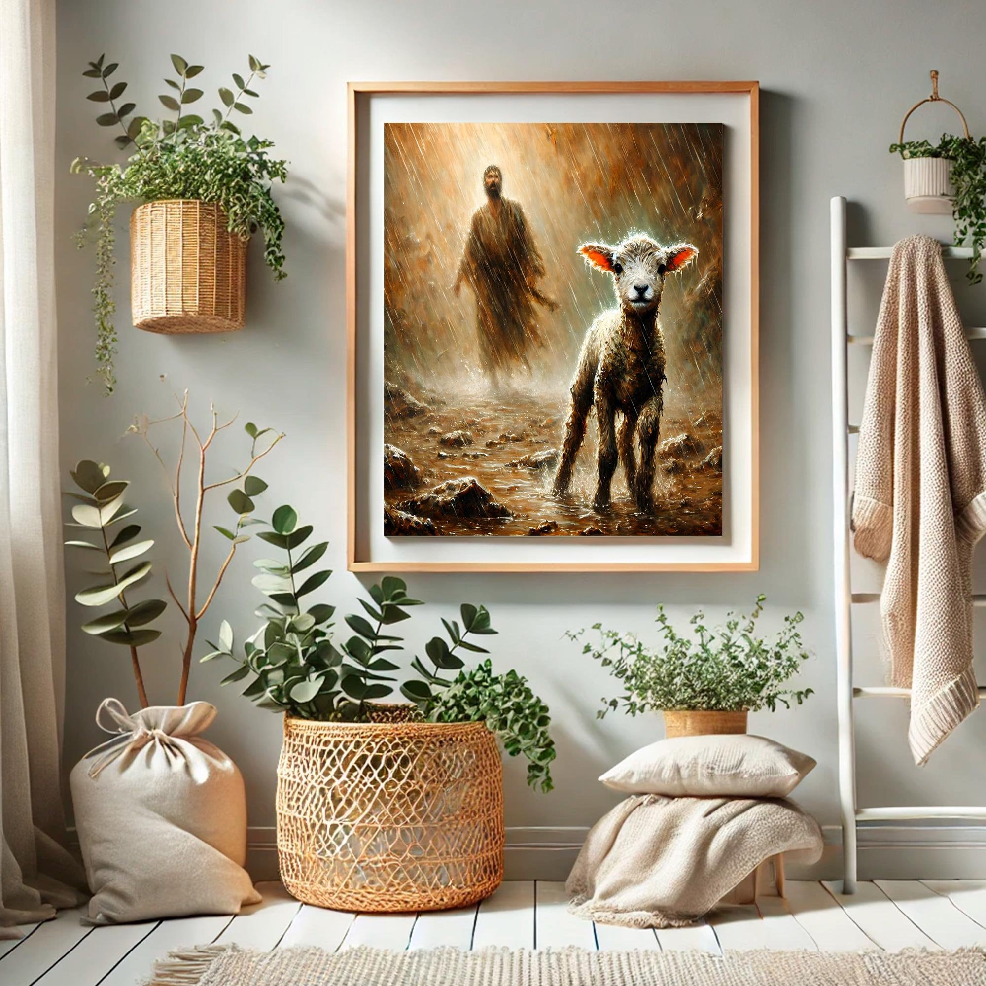 Lost Lamb Art DIGITAL DOWNLOAD FILE, Jesus Running After a Lost Lamb ...