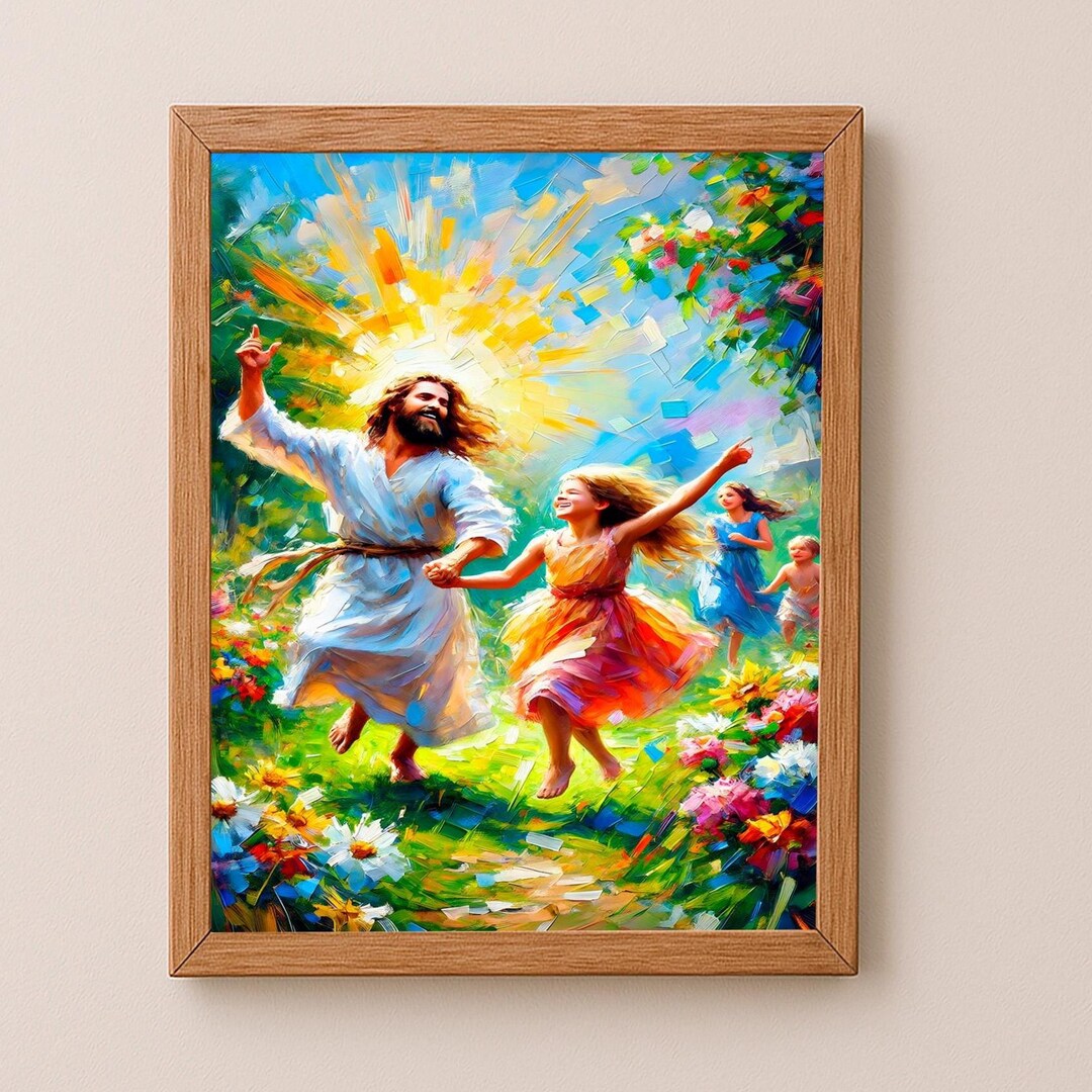 Jesus and Girl Dancing Art, Christian Wall Art, Jesus Christ Playing ...