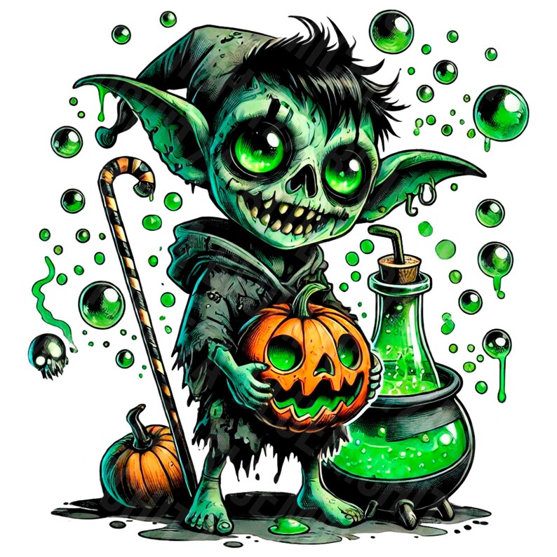 Halloween Monster Digital Art With Spooky Green Potion, Fantasy Goblin ...