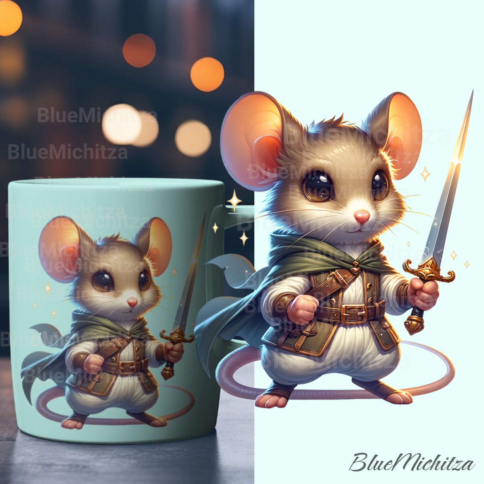 Fantasy Mouse Warrior PNG for Sublimate, for T-shirts, Mugs, Printable ...