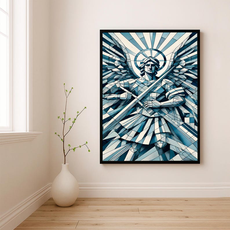 Archangel Michael Wall Art, Art Print - Modern Geometric Stained Glass ...