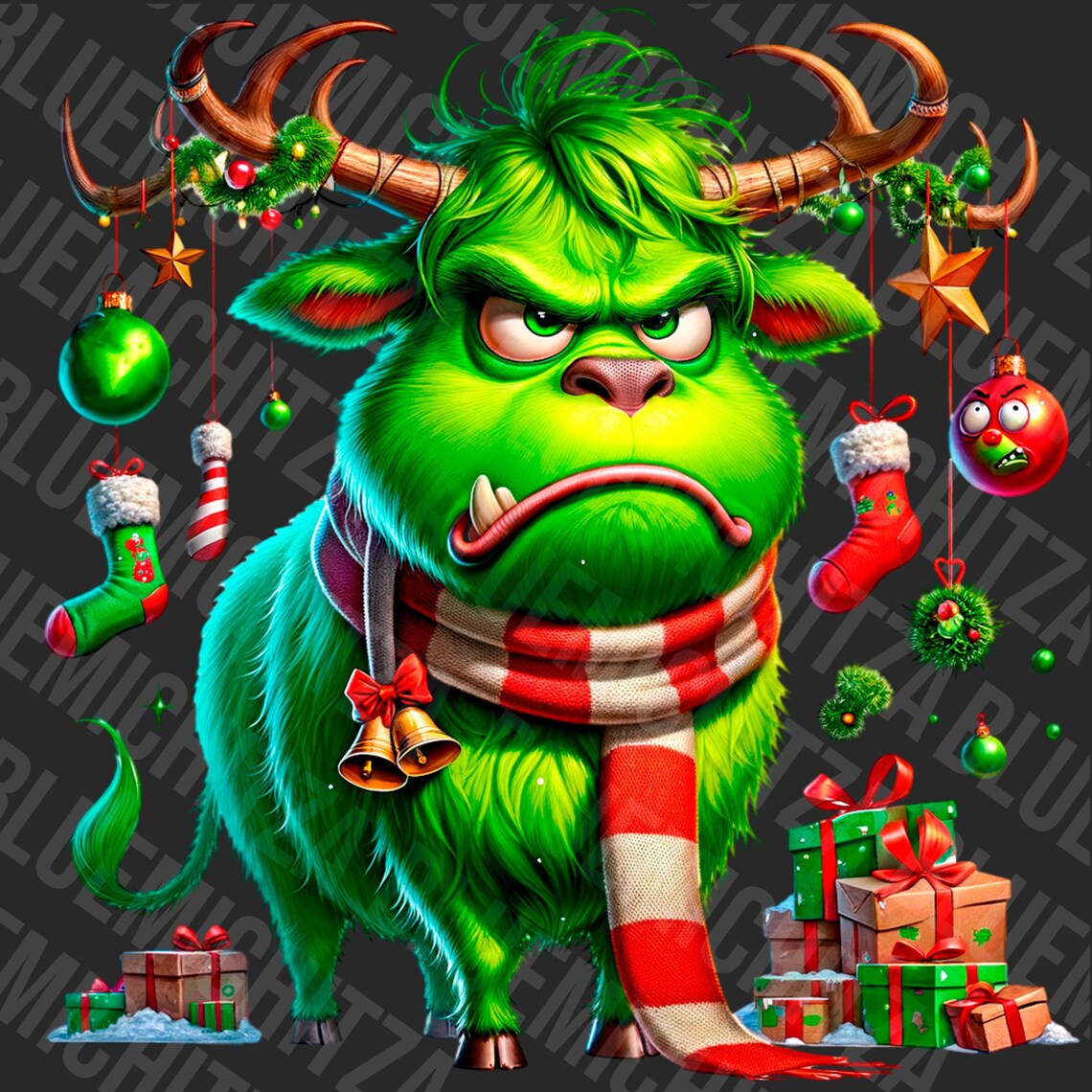 Just Waiting for Christmas Png Grumpy Highland Cow Christmas Clipart ...