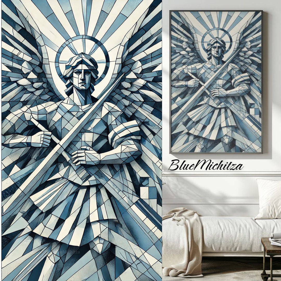 Archangel Michael Wall Art, Art Print - Modern Geometric Stained Glass ...