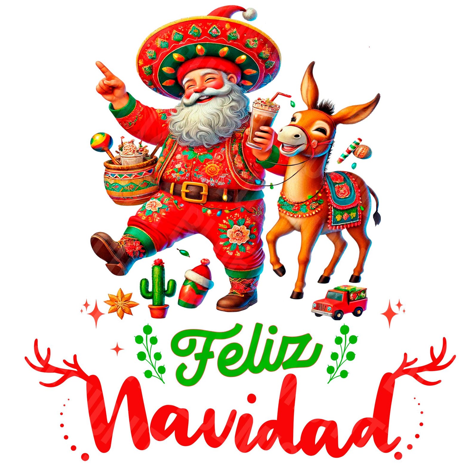 Mexican Christmas Png, Mexican Santa Png, Mexican Feliz Navidad Png ...