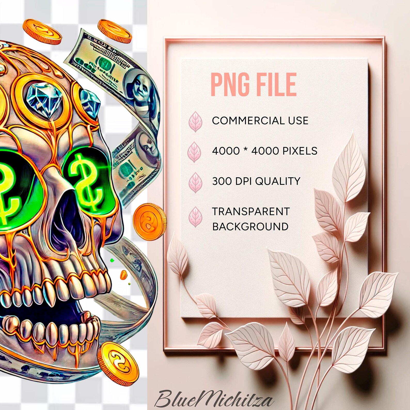 Skull Tattoo Png, Gold and Money Skull Png, Dollars Skull Png ...