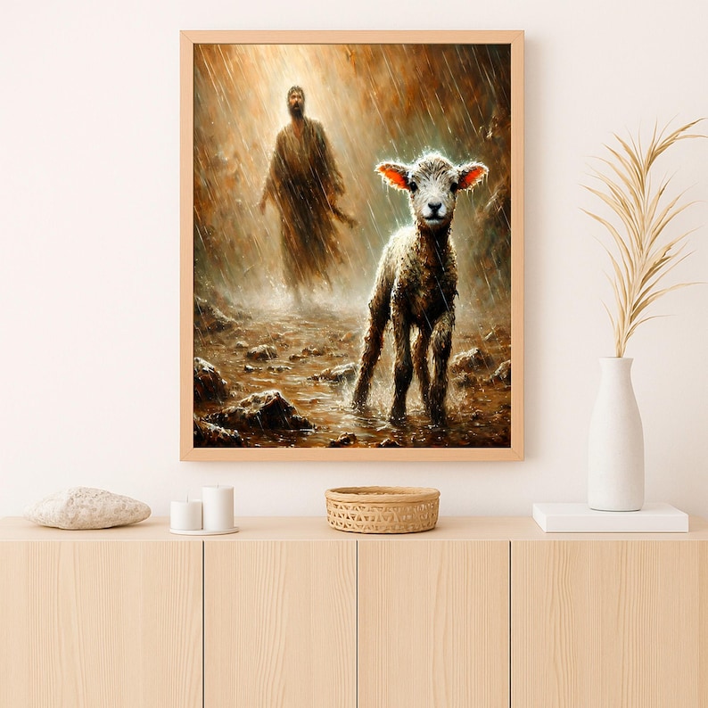 Lost Lamb Art DIGITAL DOWNLOAD FILE, Jesus Running After a Lost Lamb ...