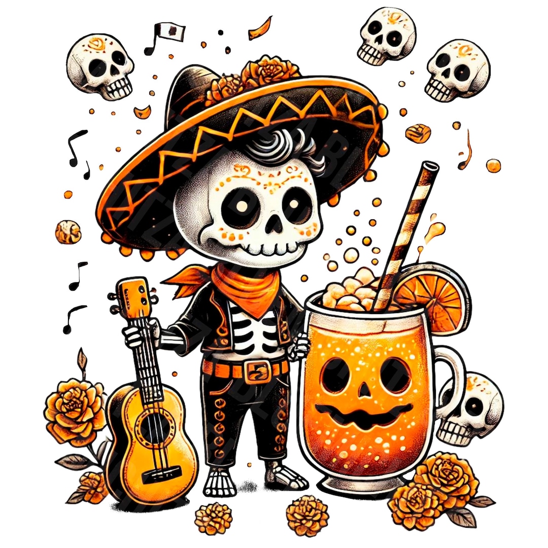 Halloween Mug PNG, Cute Mexican Skeleton Art: Day of the Dead Decor ...