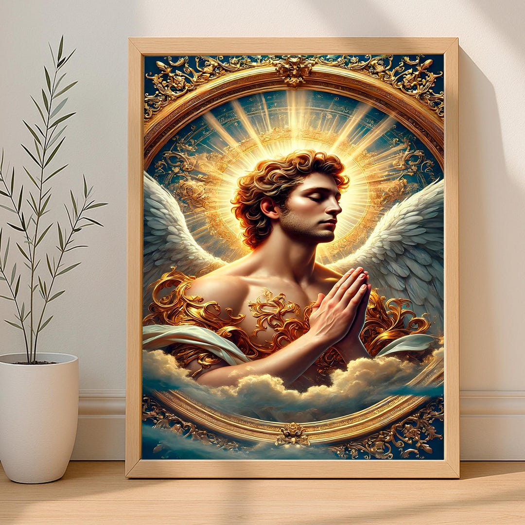 Archangel Selaphiel Wall Art Print | Celestial Guardian Angel Art ...