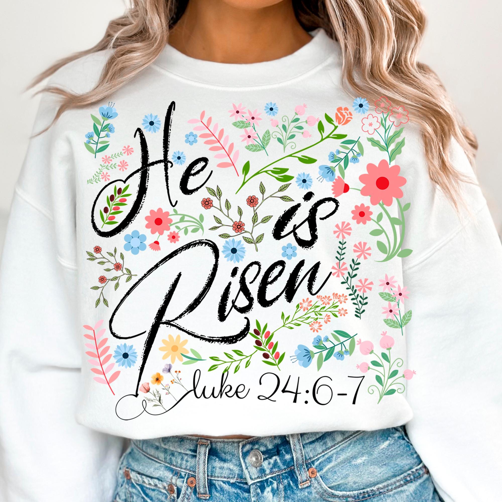 Retro Christian Easter PNG, He is Risen Floral Design (digital Download ...