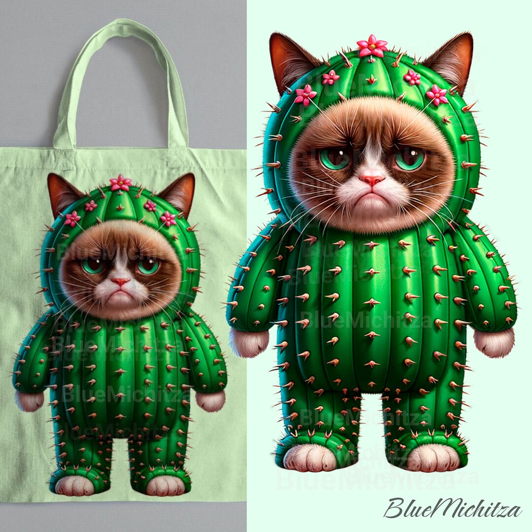 Cactus Cat Costume PNG for Sublimation, Unique Pet Lover Graphics for T ...