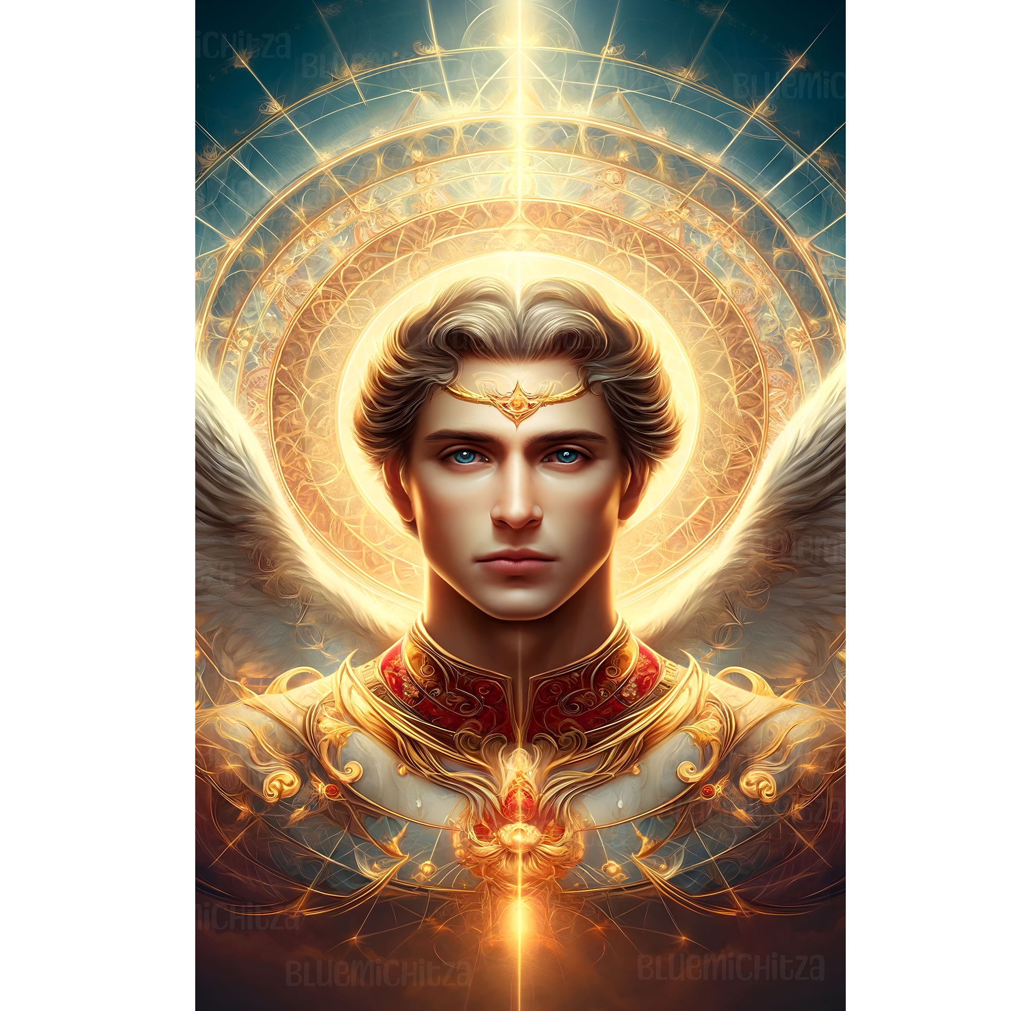 Archangel Uriel Divine Light Artwork, Angelic Wisdom Peace, Flame of ...