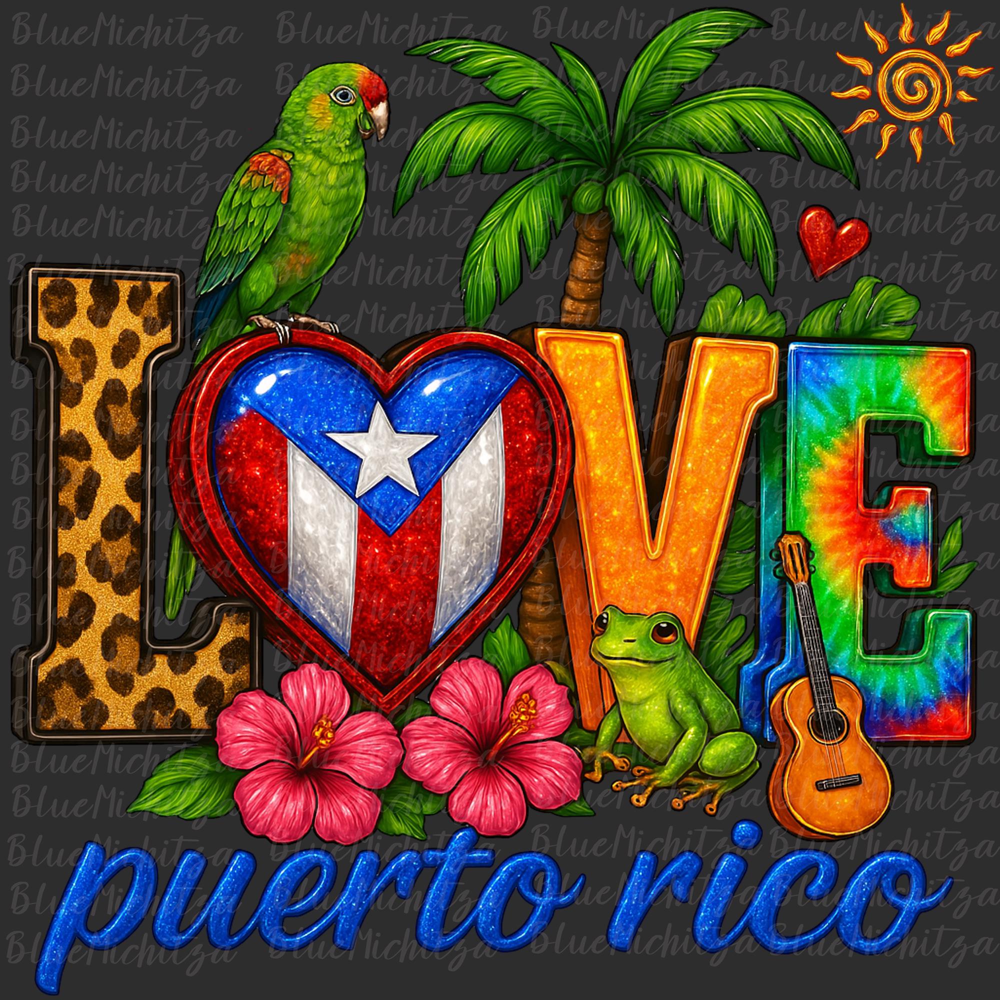 Love Puerto Rico Gold Glitter Png Sublimation Design Caribbean Summer ...